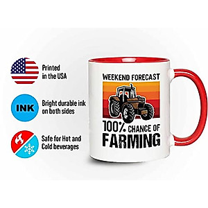 Bubble Hugs Farmer Birthday Two Tone Red Edition Coffee Mug 11oz - Forecast Farming - Dry Farming Farm ranch Market Garden Agricultural Seed Drill Acre Hay Tractor Farmer Crops