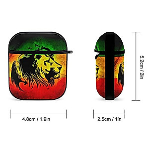 YouTary Jamaican Lion Flag Pattern Airpods 1 & 2 Case Cover, Apple AirPod Headphone Cover Unisex Personalized Shockproof Protective Wireless Charging Accessories with Keychain