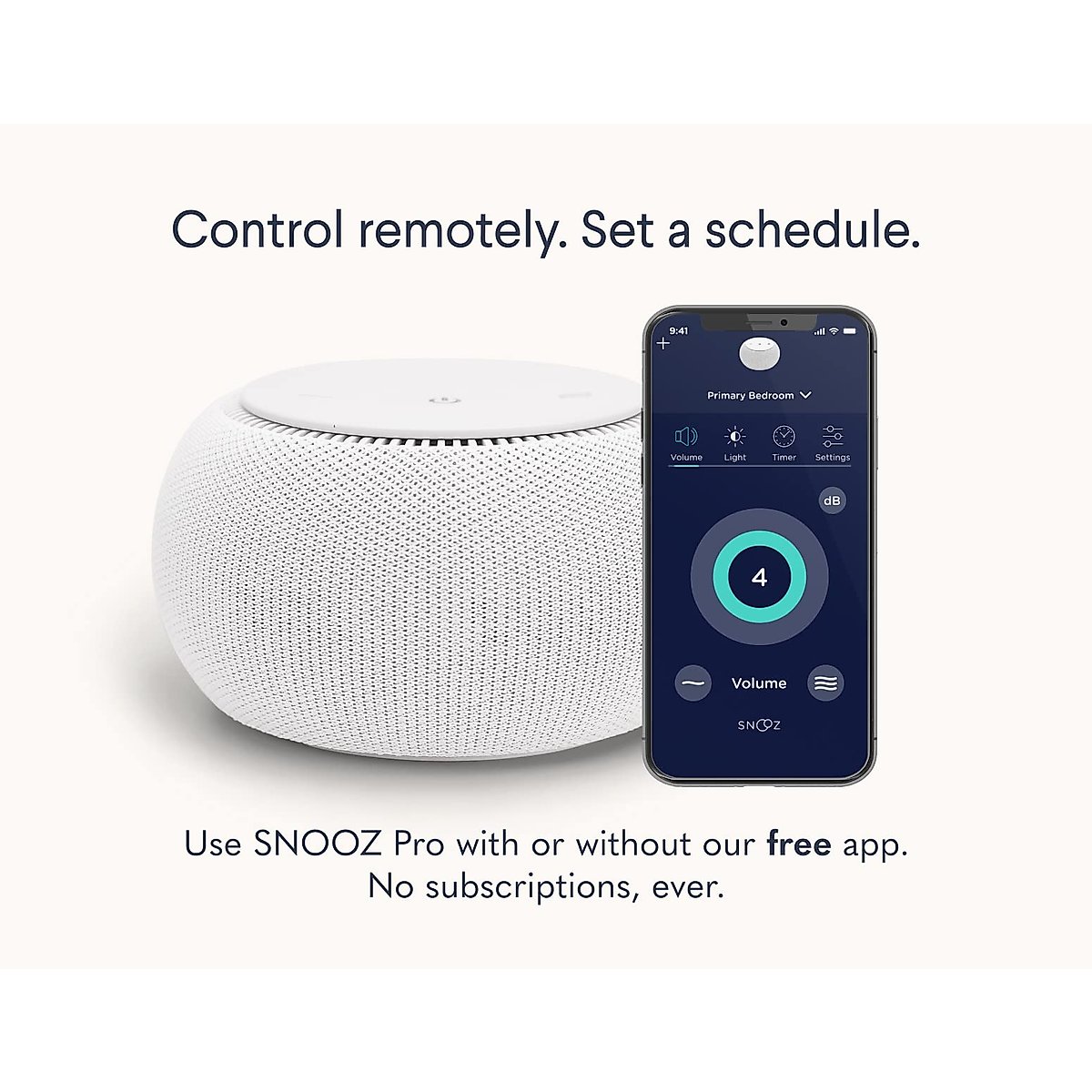 SNOOZ Pro - Smart White Noise Machine & Travel Case - Real Fan Inside, Non-Looping White Noise, Adjustable Tone & Volume - App-Based Remote Control & Sleep Timer (Cotton)