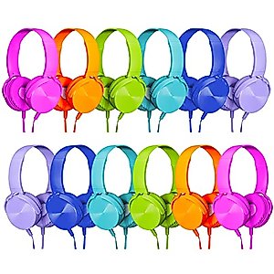 Wensdo Bulk Headphones for Classroom 24 Pack Multi Color Headsets,Wholesale Student Comfy Swivel Earphones for Library, School, Airplane, Kids for Online Learning and Travel, Noise Stereo Sound