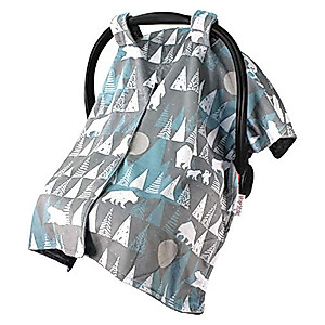 Baby Car Seat Canopy Cover - White Bear and Trees