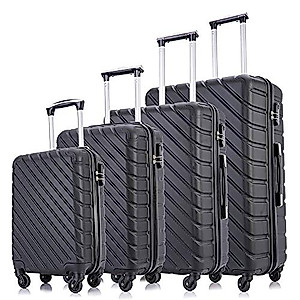 Apelila 4 Piece Hardshell Luggage Sets, Black Travel Suitcase, Check in & Carry On Luggages with Spinner Wheels Free Cover& Hangers Inside 18" 20" 24" 28"