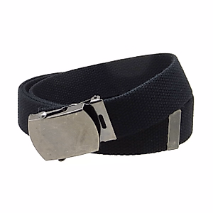 Canvas Web Belt Military Style Antique Silver Buckle/Tip Solid Color 54" Long (Black Color)