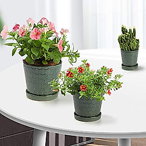 BUYMAX Succulent Planter –4”+5”+6” inch Ceramic Flower Pot with Drainage Holes and Ceramic Tray - Gardening Home Desktop Office Windowsill Decoration Gift Set 3 - Plants NOT Included (Patina)