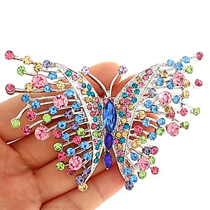 EVER FAITH Swallowtail Butterfly Brooch Multicolor Austrian Crystal Silver-Tone