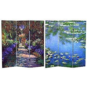 Red Lantern 4 ft. Short Double Sided Works of Monet Canvas Lilies/Garden at Giverny Folding Screen, Multicolor