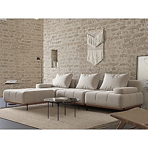 Acanva Convertible Modular Sectional Sofa, Mid-Century Modern Minimalist Free Combination U/L Shaped Reversible Couch for Living Room, 4 Piece Set, Beige