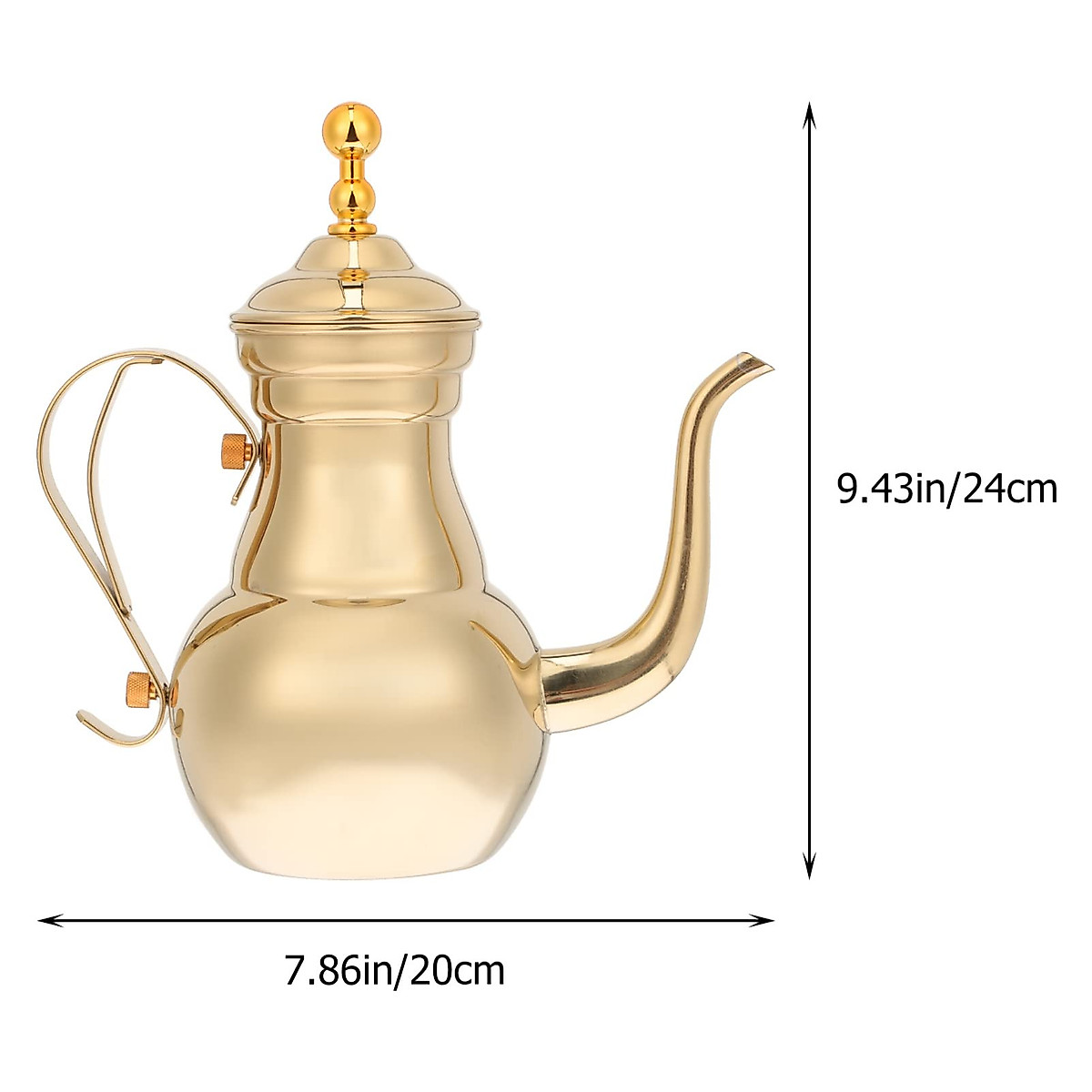CALLARON Tea Kettle Tea Gooseneck Turkish Greek Arabic Coffee Pot: Middle East Arab Stovetop Coffee Maker Wine Decanter 1.1L Brewer Pot with Handle for Home Kitchen Golden Tea Pot Kettle