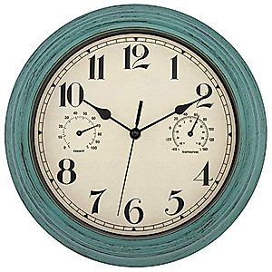 Foxtop Indoor Outdoor Waterproof Wall Clock with Thermometer and Hygrometer Combo,12 Inch Retro Silent Battery Operated Round Clock for Patio Home