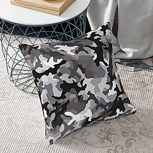 AdaNti Black Grey White Camo Print Corduroy Throw Pillow Covers Soft Square Throw Pillow Case Home Decorations for Bed Sofa Living Room 18"x18"