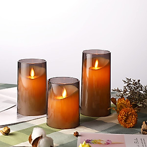 DALANG Flickering Flameless LED Candles with Remote Control and Timer, Ideal for Halloween, Christmas,Party and Home Decor,Gifts for Wife,Mother,Friend,(Grey 3" Dx4 5" 6" H,) Set of 3