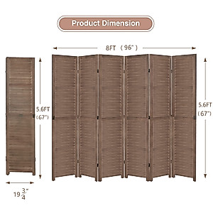 Esright 6 Panel Wood Room Divider, 5.6 Ft Tall Folding Privacy Screen Room Divider, Freestanding Partition Wall Dividers for Office,Bedroom, Brown