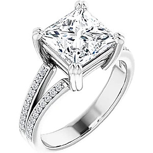 Moissanite World 3 CT Princess Cut Colorless Moissanite Engagement Ring, Wedding/Bridal Ring Set, Solitaire Split Shank, Solid Sterling Silver Vintage Antique Anniversary Promise Ring (7)