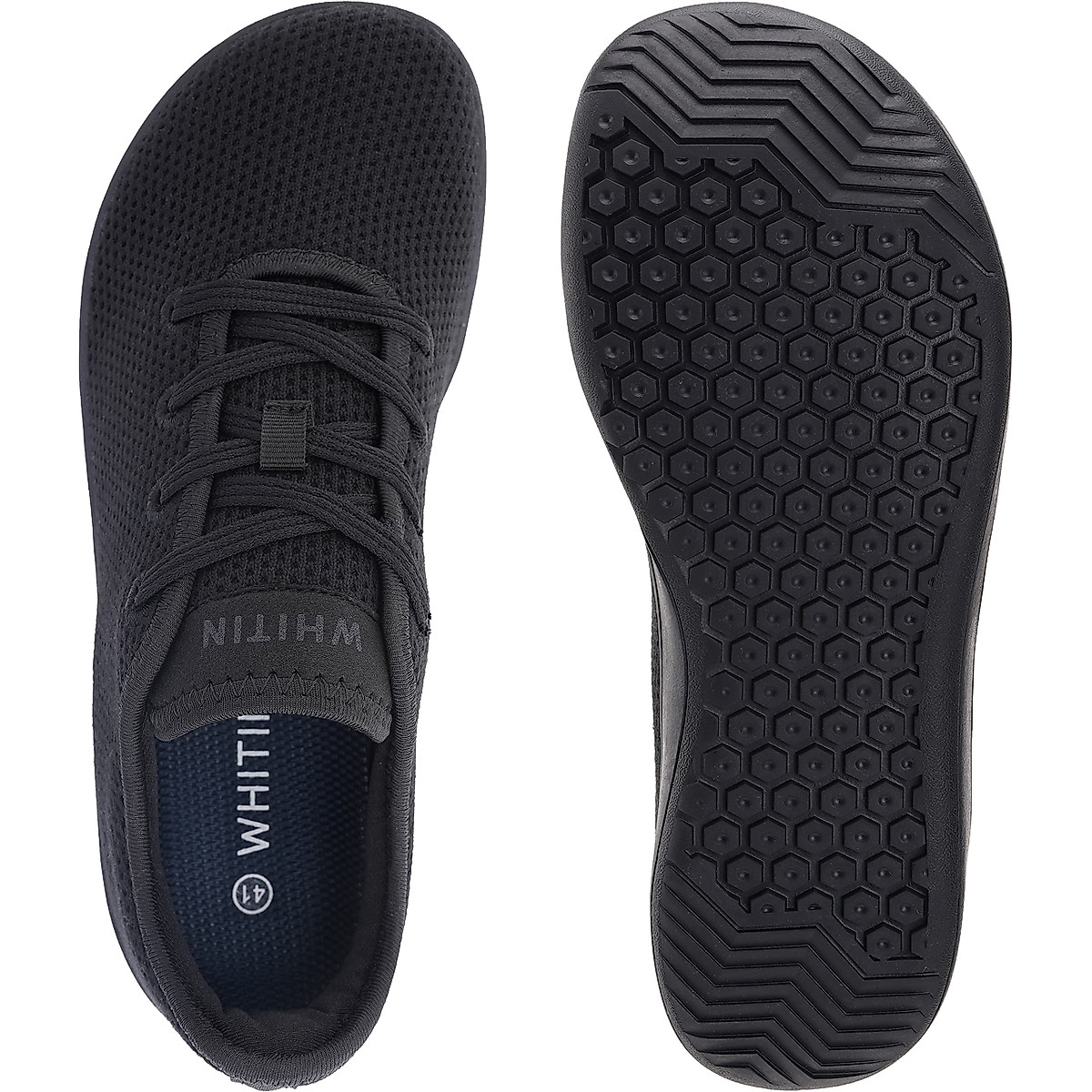 WHITIN Wide Toe Box Barefoot Sneakers for Men Minimalist Minimus Zero Drop Sole Shoes Size 11 Width 11W Walking Outdoor Training All Black 45