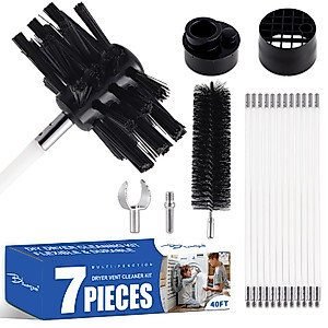 Bluesea 7 Pieces 40 Feet Dryer Vent Cleaner Kit, Reinforced Nylon Dryer Vent Cleaning Kit, Durable Dryer Vent Brush Vacuum Attachment with Flexible Lint Trap Brush, Vacuum & Dryer Adapters