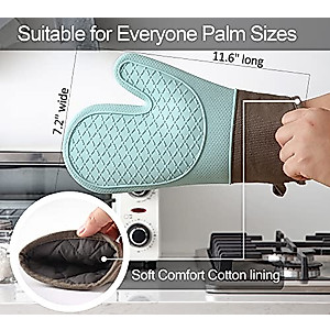 Domonic Home Oven Mitts and Pot Holders Sets, Silicone Oven Mitts Heat Resistant 600F, Oven Mitt Set Soft Lining Good Grip, Oven Gloves and Trivet Mats 4 Piece Set, Aqua Sky