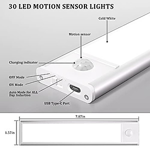 Under Cabinet Lights, Rechargeable Motion Sensor Light Indoor Stick-On Magnetic Battery Operated Lights (1500 mAh),Wireless LED Under Counter Lights Closet Lights for Kitchen Basement Hallway(2 Pack)