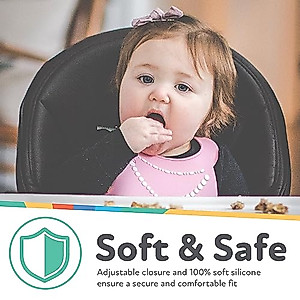 Nuby 3D Soft Silicone Bib with Scoop, BPA Free, 6+M, Suspenders