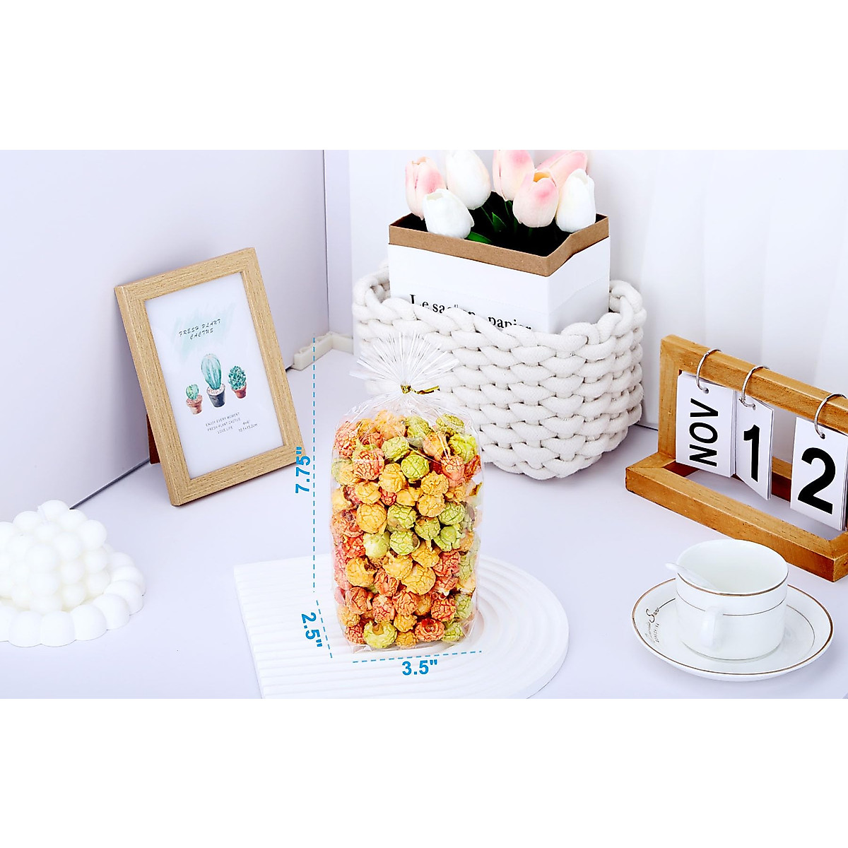 ZIMCEMS 100Pcs 6X9 inch Bottom Gusset Bags Clear Cellophane Gift Bags Plastic Gift Wrap Cello Bags for Party Favor Treats, Goodie,Bakery Cookie, Candy with 5" Twist Ties