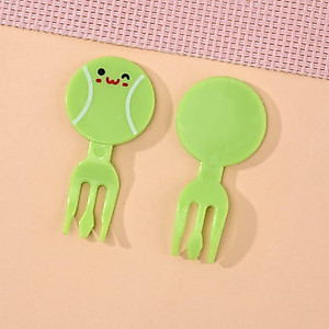 IUAQDP 24 Pieces Sports Ball Fruit Fork, Mini Cute Cartoon Food Picks for Children Bento Decor, Plastic Snack Forks for Cake Dessert Pastry Party Supply, Football Basketball Baseball Tennis Pattern