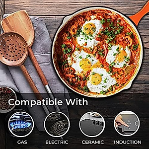 Healthy Choices Enameled Cast Iron Skillet, 8" Set of 6, Professional Cast Iron Pan, Orange & White Enameled Skillet, Oven Safe, Bake Cookies, Sauces, Desserts, BBQ, Dishwasher, Induction, Open Fire