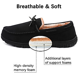 shoeslocker Men's Slippers Warm Soft Plush Memory Foam House Slippers for Men Comfortable Bedroom Moccasin Non-Slip Indoor Outdoor Black 11