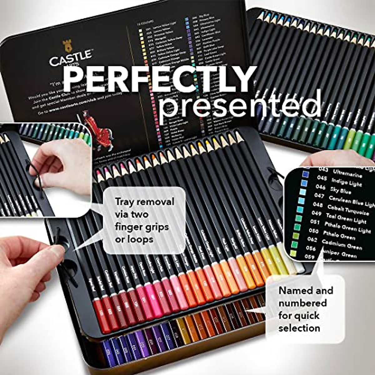 Castle Art Supplies 72 Watercolor Pencils Set | Vibrant Pigments for Blending, Drawing and Painting | For Adults, Hobbyists and Professionals I Protected and Organized in Presentation Tin Box