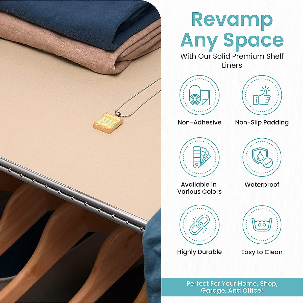 Con-Tact Brand Grip Premium Solid Thick Non-Adhesive Shelf and Drawer Liner, 18" x 4', Taupe, 6 Rolls