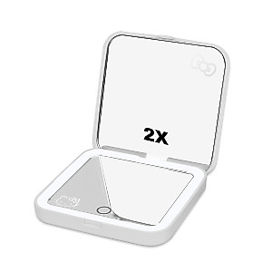 Impressions Vanity Hello Kitty Supercute Compact Mirror with Touch Sensor Switch for Adjustable Brightness, Lighted Makeup Mirror with LED Lights and 2X Magnifying Mirror Top (White)