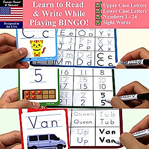 Think2Master Bingo & Flashcards. Alphabet, Numbers, Words (PreK, Kindergarten, 1st) Claim Squares By Writing On The Card. Educational Game for Families, Home School & Classrooms. Learn To Read & Write