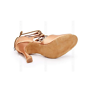 TDA Women's Sexy Lace-up Peep Toe Brown Satin Salsa Tango Ballroom Latin Dance Shoes 5.5 M US