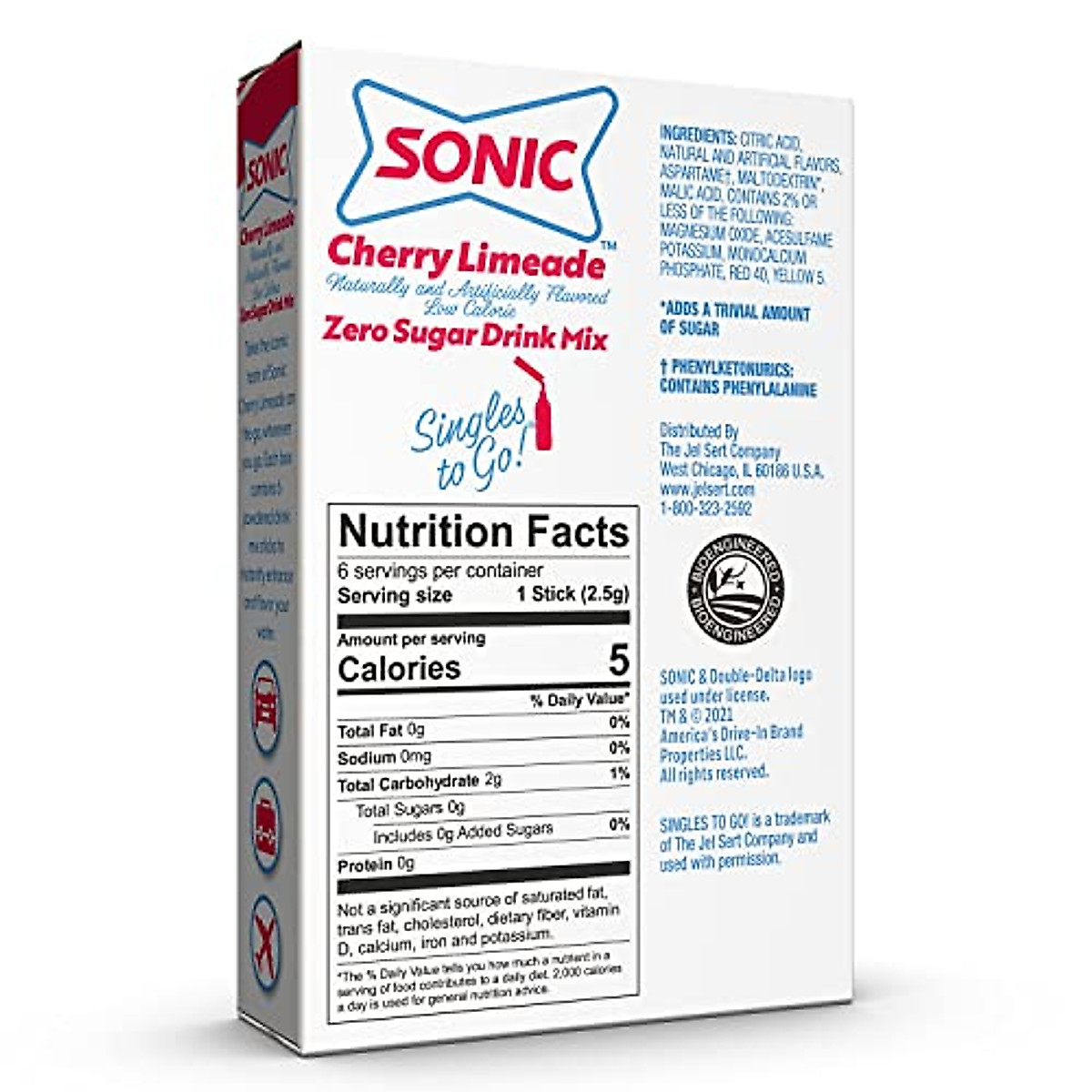 Sonic Singles to Go Powdered Drink Mix, Cherry Limeade, 6 Sticks per Box, 3 Boxes included (18 Sticks Total)