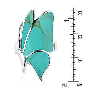 AeraVida Soaring Monarch Butterfly Green Turquoise Inlay Stone Sterling Silver Ring | Statement Fashion, Promise Ring, Couple Unisex Ring | Size 8