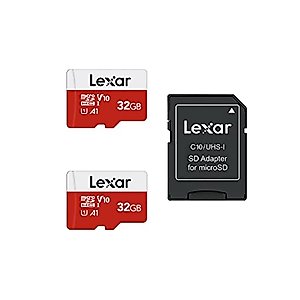 Lexar 32GB Micro SD Card 2 Pack, microSDHC UHS-I Flash Memory Card with Adapter - Up to 100MB/s, U1, Class10, V10, A1, High Speed TF Card (2 microSD Cards + 1 Adapter)