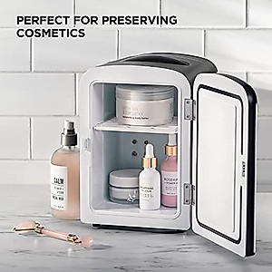 Chefman Mini Portable Personal Fridge Extra-Cold Or Warm, Compact Storage for Skin Care, Formula, Or Snacks, Fits 6 12-oz Cans, Lightweight 4-Liter Capacity, Black