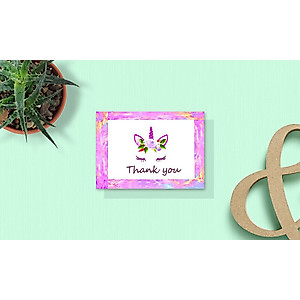 Unicorn Thank You Cards - 4x7 Inches of 50 Purple and Pink Unicorn Design Blank Card Notes with Envelopes - Perfect for Kids and Birthday Parties, Write Happy Gift-Notes for Baby, Graduation, Weddings