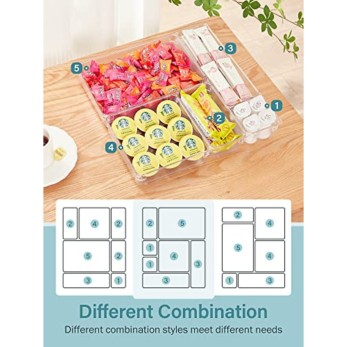 Kootek 31 Pcs Desk Drawer Organizer Set 5-Size Bathroom Drawer Tray Dividers Versatile Storage Bins Plastic Vanity Trays Organizers Divider Container for Dresser Makeup Kitchen Utensil Office