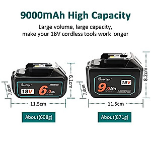 waitley 18V 9.0Ah Replacement Battery Compatible with Makita BL1830 BL1840 BL1850 BL1860 BL1890 Lithium-Ion Battery Tools with LED Indicator