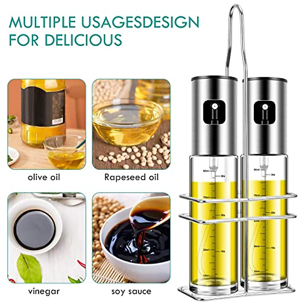 PUZMUG Oil Sprayer, Oil Sprayer with Olive Oil Holder, Fried Chicken, BBQ, Baking, Barbecue, Air Fryer, Salad, Olive Oil Dispenser Set