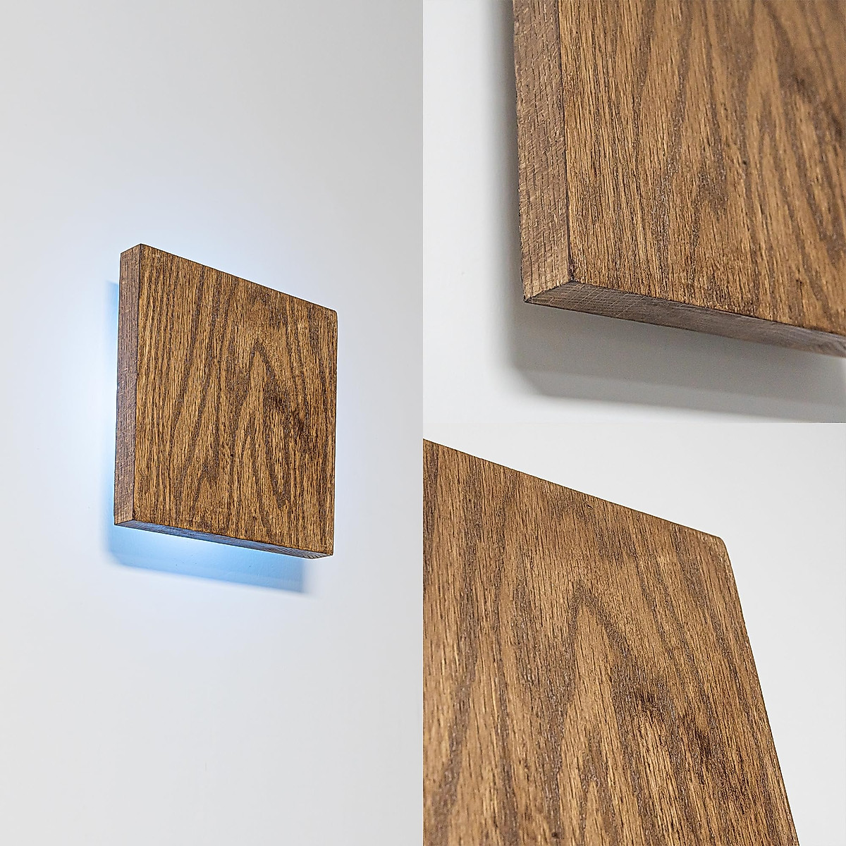 SKIVTGLAMP Nature Wood Wall Sconce Rechargeable Battery Operated LED PIP Motion IR Sensor Wall Lamp, No Drilling Cordless Farmhouse Wall Mounted for Rustic House Number Customizable Square Walnut