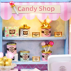 Yanrhwy panda DIY Miniature Dollhouse Kit with Furniture, Tiny House Kit Miniature House Kit 1:24 Scale Creative Room Mini Wooden Doll House Plus Dust Proof for Teens Adults (Delicious Candy)