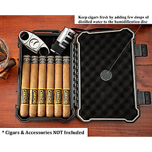 Kobi & Knight Travel Cigar Case Humidor - Case for 6 x 8-Inch Cigars -Waterproof Dustproof Portable Cigar - Shockproof Humidor Kit - Cigar Aficionados Accessories - Cigars Gift Set for Men