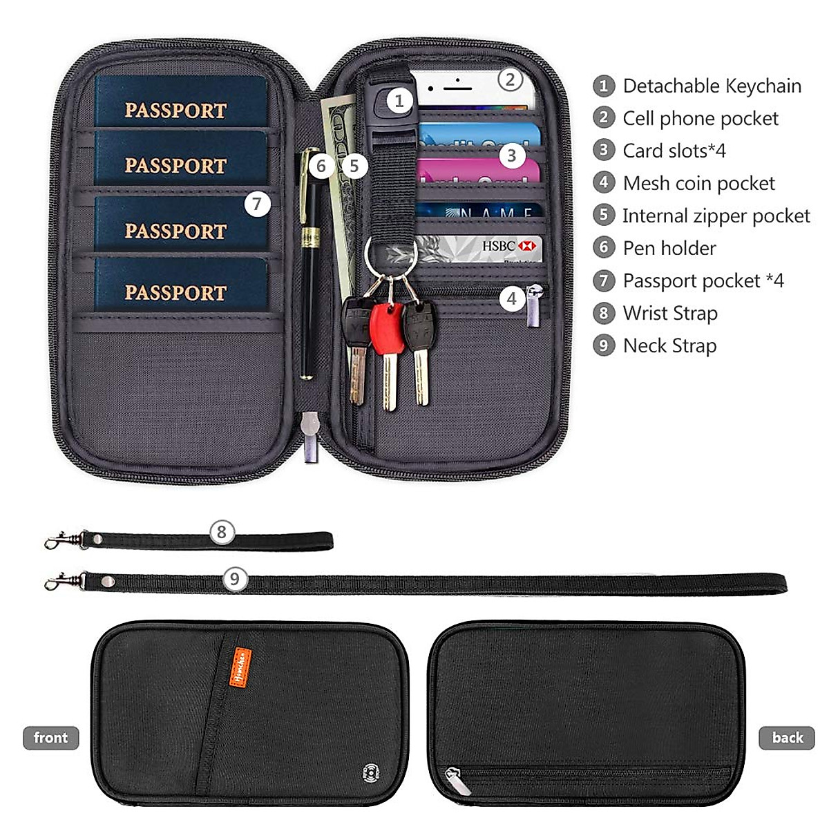 RFID Family Passport Wallet Holder Waterproof, Travel Document Organizer Credit Card Clutch Bag for Men Women