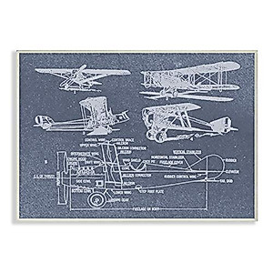 Stupell Industries Slate Blue Distressed Vintage Airplanes Diagram Blueprint Wall Plaque, 10 x 15, Multi-Color