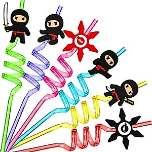 24 Pcs Ninja Party Favors Decoration Straws Ninja Karate Themed Birthday Party Supplies Reusable Drinking Plastic Straws Karate Party Gift for Kids Juice Milk Drinks Colorful Christmas Party Decor