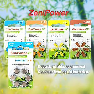 ZeniPower Mercury Free Cochlear Implant Batteries 60 Batteries
