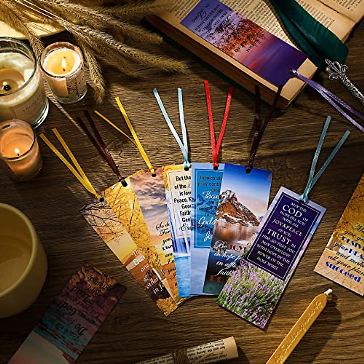 120 Pcs Bible Verse Inspirational Bookmarks Scripture Christian Motivational Bookmarks Encouragement Verse Page Marker with Colorful Ribbons Christmas Gifts for Women Men Church Office Supplies