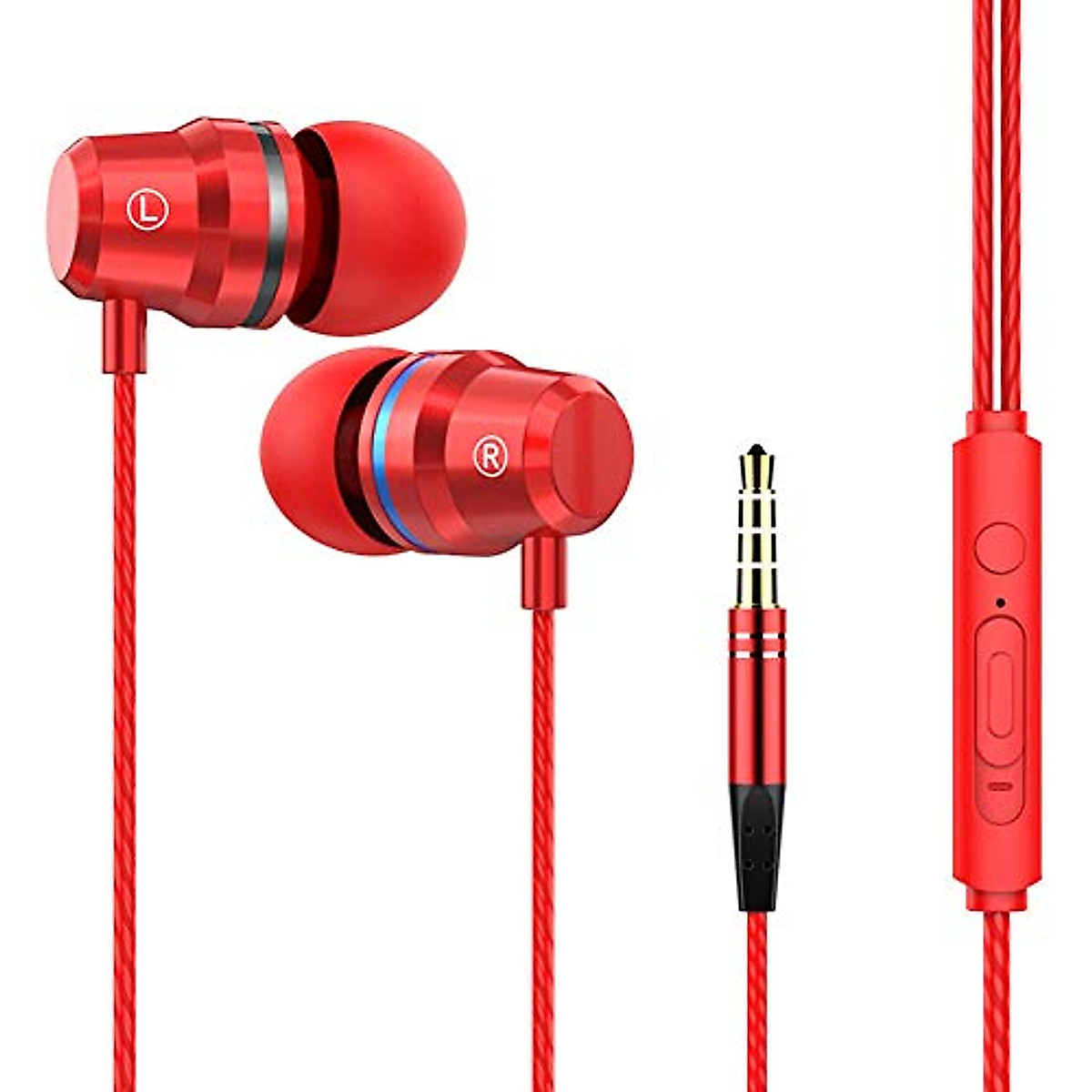 Gilroy Wired Headphones Earphones with Microphone and Volume Control Stereo Heavy Bass Sport in Ear Earbuds for Smart Phone Tablet Laptop Red