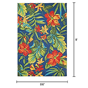Couristan Covington Tropical Orchid Indoor/Outdoor Area Rug, 5'6" x 8', Azure/Forest Green/Red