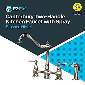 EZ-FLO Canterbury Bridge Kitchen Faucet with 2 Handles and Side Sprayer, 4 Hole Function, Brushed Nickel, 10652